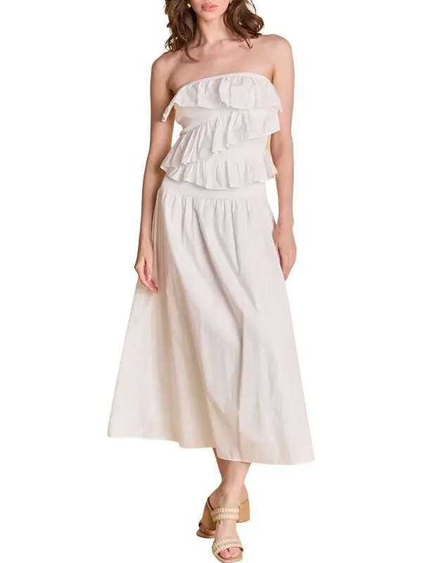 Endless Rose Mixed Media Ruffle Maxi Dress - White