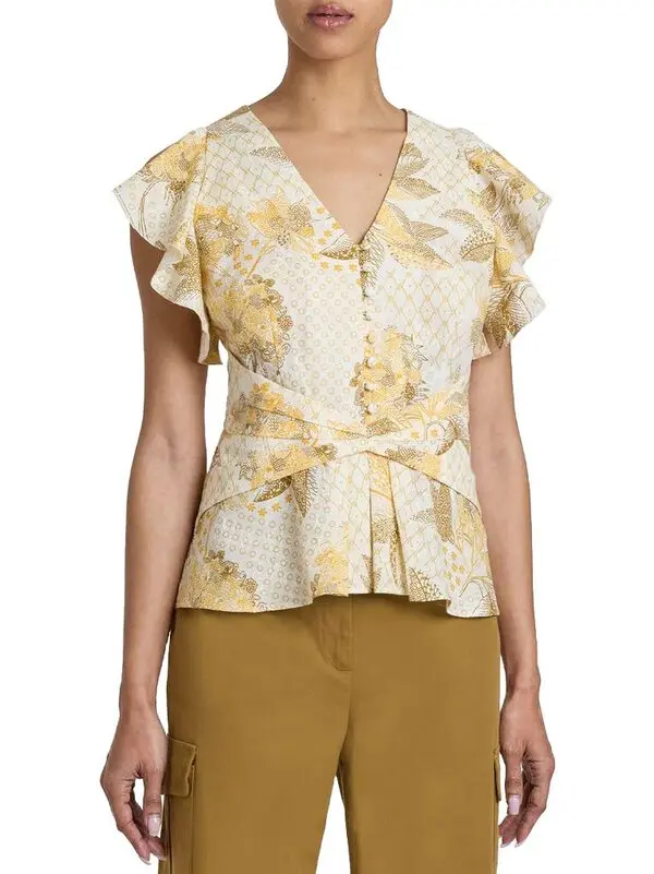 Santorelli Ella Floral Cotton Cloqué Blouse - Chamomile