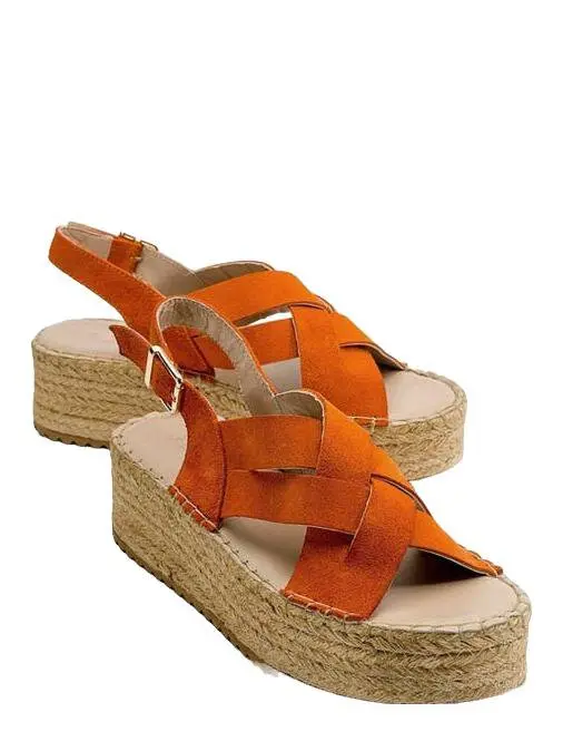 FOREVER & ALWAYS SHOES Lontano Suede Leather Platform Sandal - Orange Suede Leather