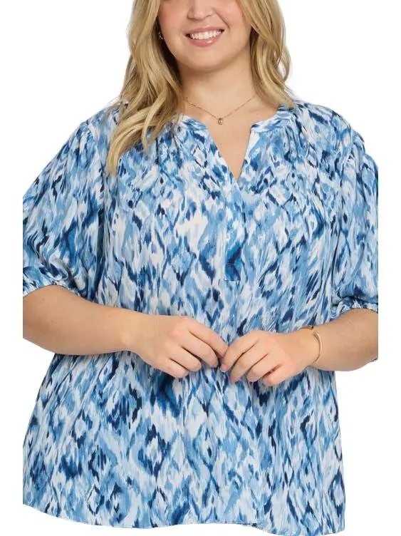 NYDJ Puff Sleeve Popover Top - Blue Visions