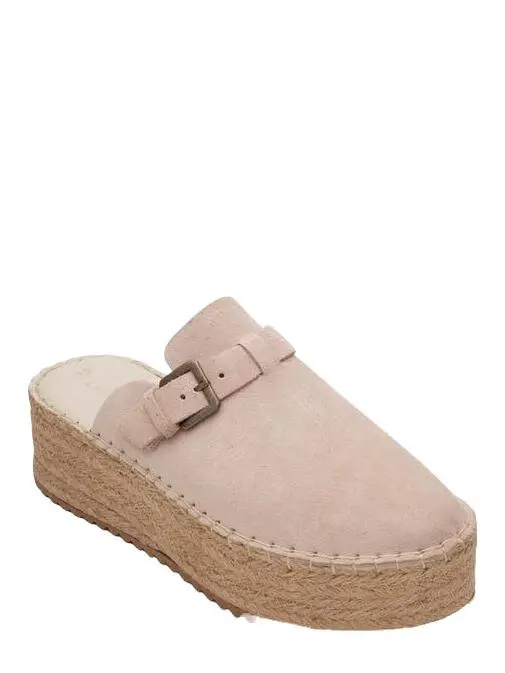 FOREVER & ALWAYS SHOES Novas Leather Platform Espadrille Mules - Beige Suede Leather