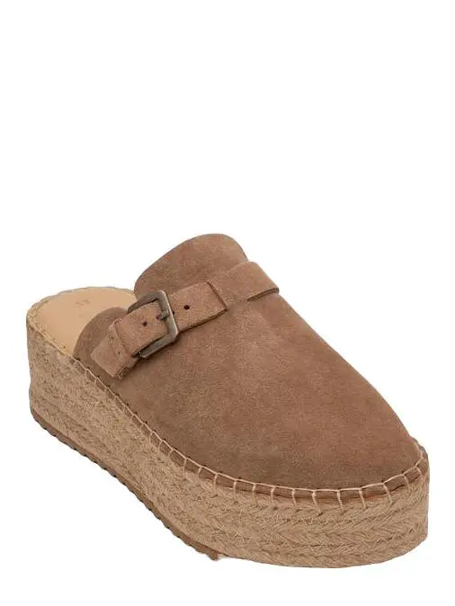 FOREVER & ALWAYS SHOES Novas Leather Platform Espadrille Mules - Cognac Brown Suede Leather