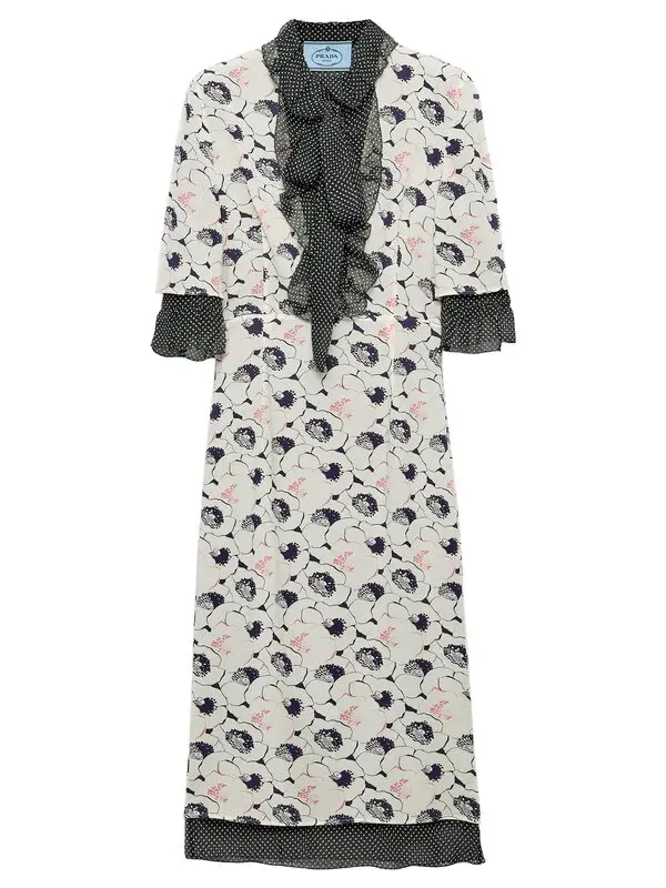 Prada Printed Georgette Sheath Dress - Neutral