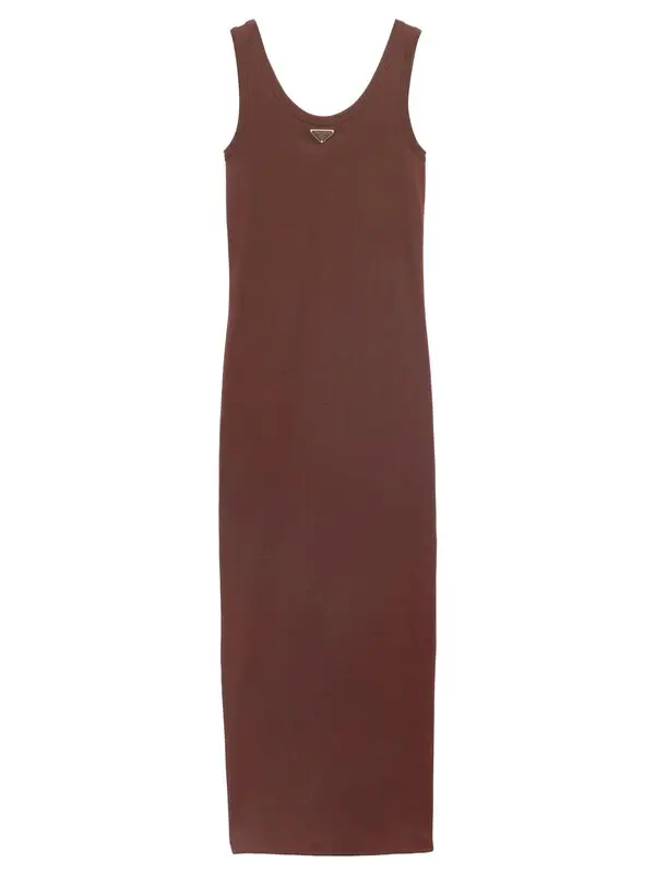 Prada Ribbed Knit Cotton Dress - Brown