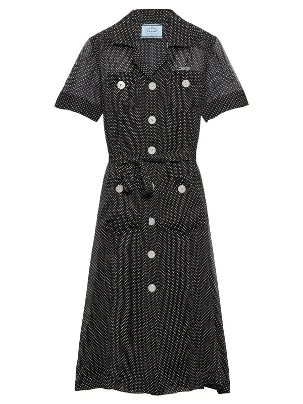Prada Polka-dot Silk Chiffon Shirt Dress - Black