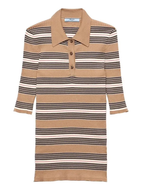 Prada Striped Cotton Polo Shirt - Brown