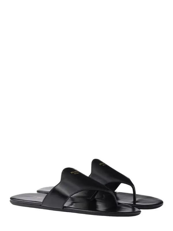 Prada Brushed Leather Thong Sandals - Black