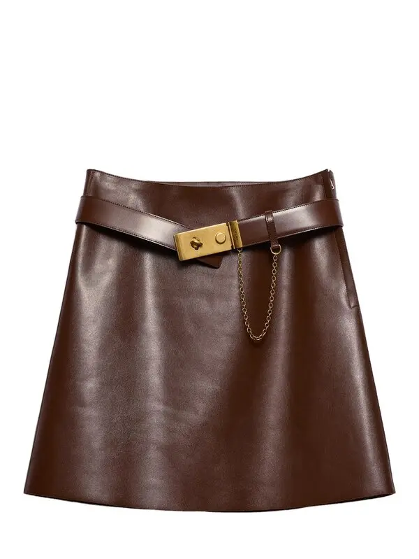 Prada Leather Miniskirt With Belt - Cocoa Brown