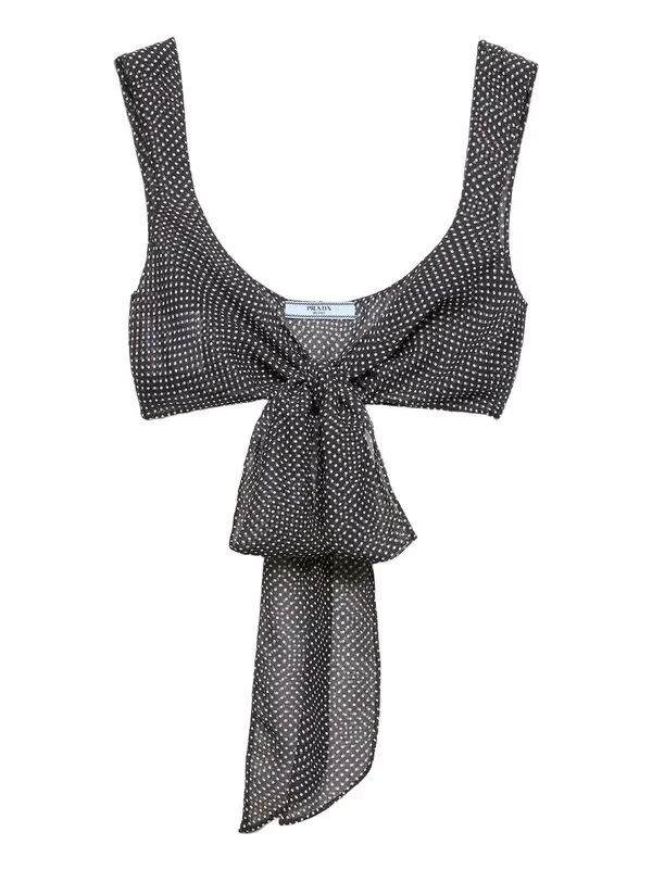Prada Polka-dot Silk Chiffon Bralette Top - Black