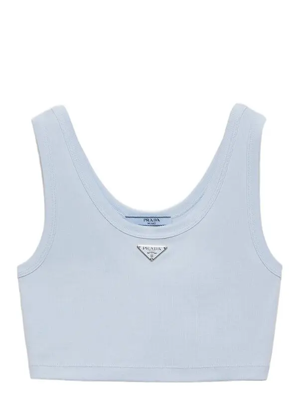 Prada Ribbed Knit Crop Top - Sky Blue