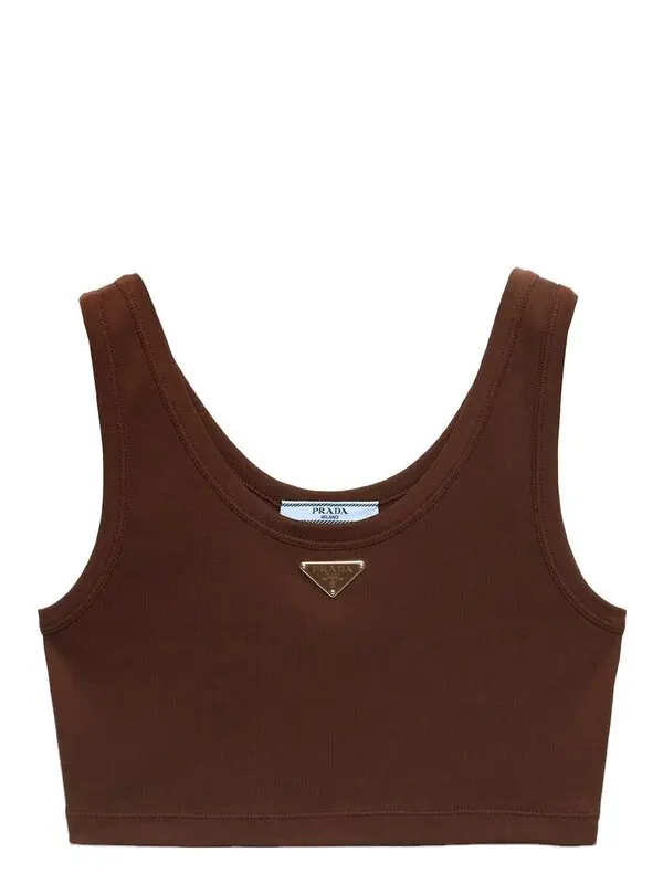 Prada Ribbed Knit Crop Top - Brown