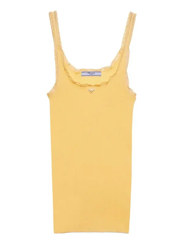 Prada Ribbed Cotton Top - Yellow