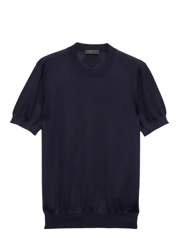 Prada Cashmere And Silk Short-sleeved Sweater - Navy