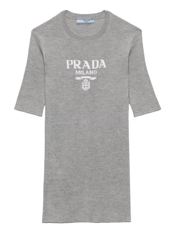 Prada Silk Crew-neck Sweater With Logo - Grey