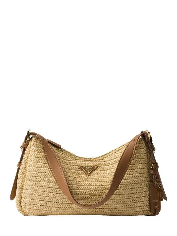 Prada Aimée Large Crochet And Leather Bag - Neutral