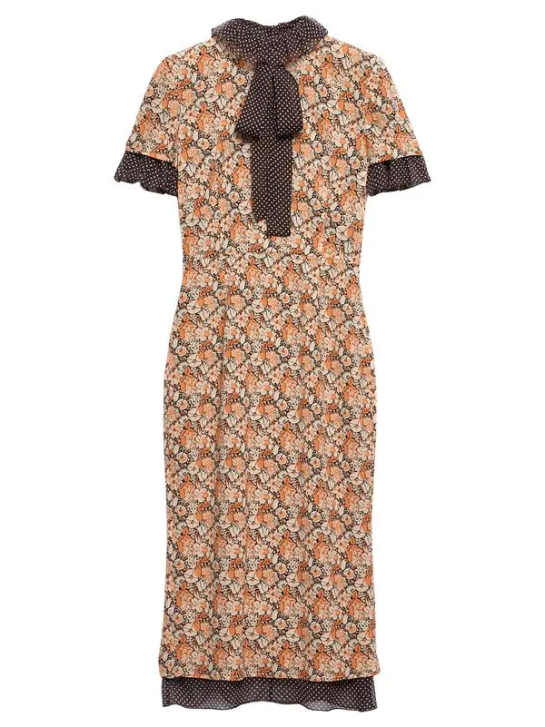 Prada Printed Georgette Sheath Dress - Orange