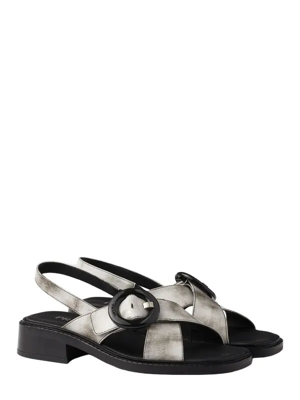Prada Brushed Leather Sandals With Buckle - White