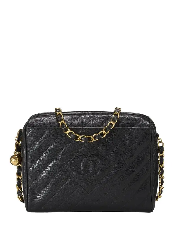 Chanel Caviar Diamond 'cc' Camera Bag - Black