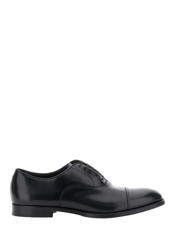 DOUCAL'S Brushed Leather Oxford Shoes With Tapered Toe - Black