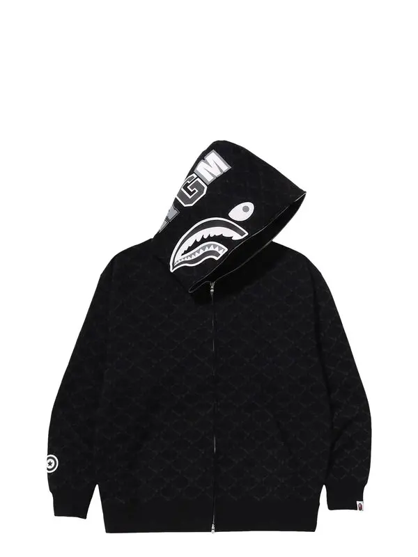 A BATHING APE College Monogram Relaxed Fit Shark Full Zip Hoodie - Black
