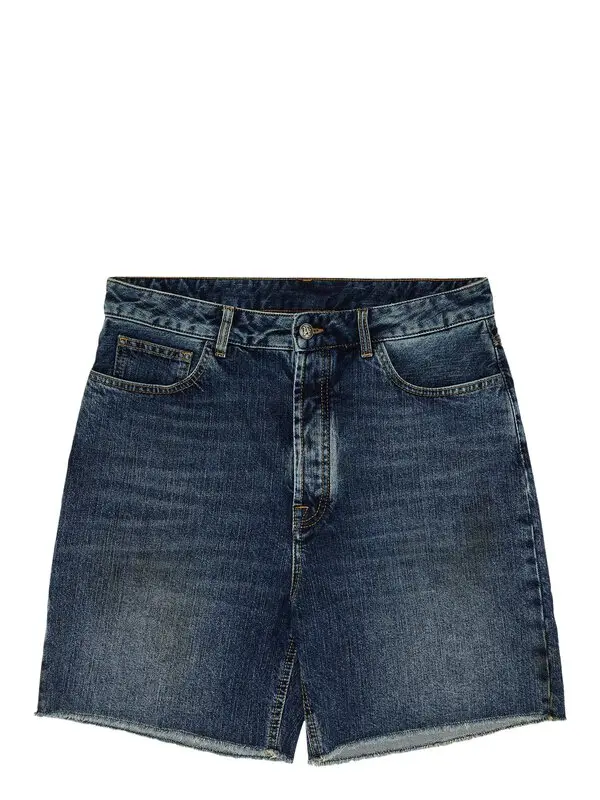 Palm Angels Curved Logo Denim Shorts - Blue