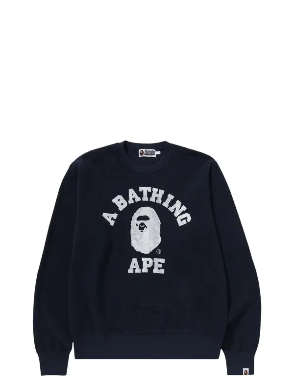 A BATHING APE College Waffle Crewneck Sweater - Blue