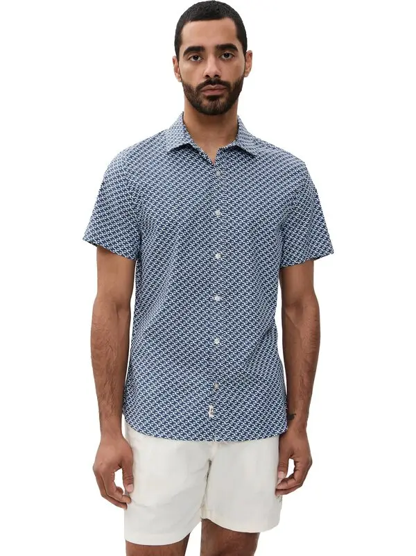 FAIR HARBOR The Short Sleeve Windward Shirt - Navy Geo