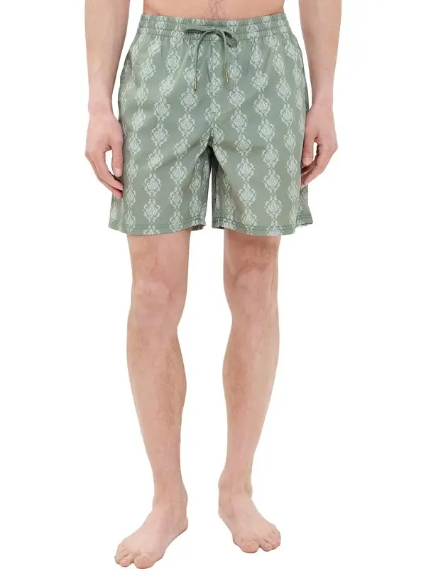 RHYTHM Ornate Striped Beach Shorts - Olive
