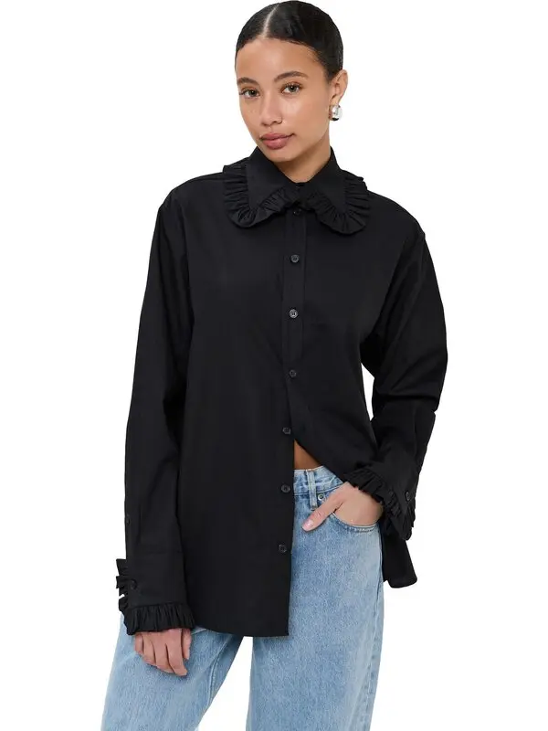 TANNER FLETCHER Pippa Ruffle Button-down Shirt - Black