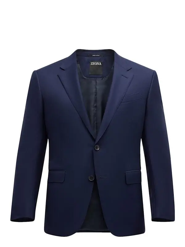 Zegna Solid Wool Blazer - Navy Solid