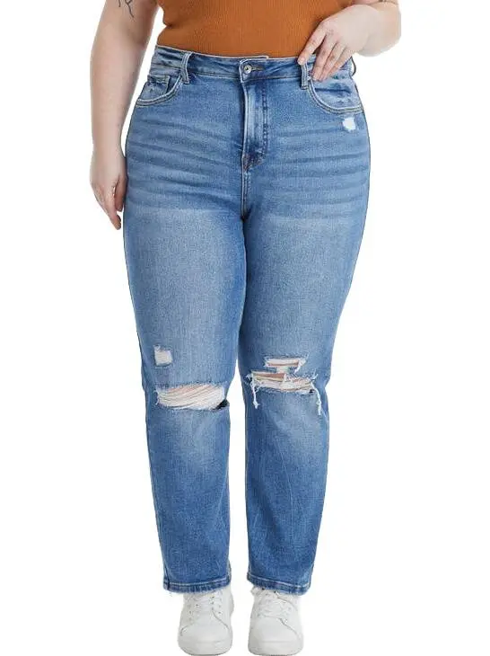 BAYEAS Sarah Ripped High-waist Straight-leg Ankle Jeans - Medium Blue