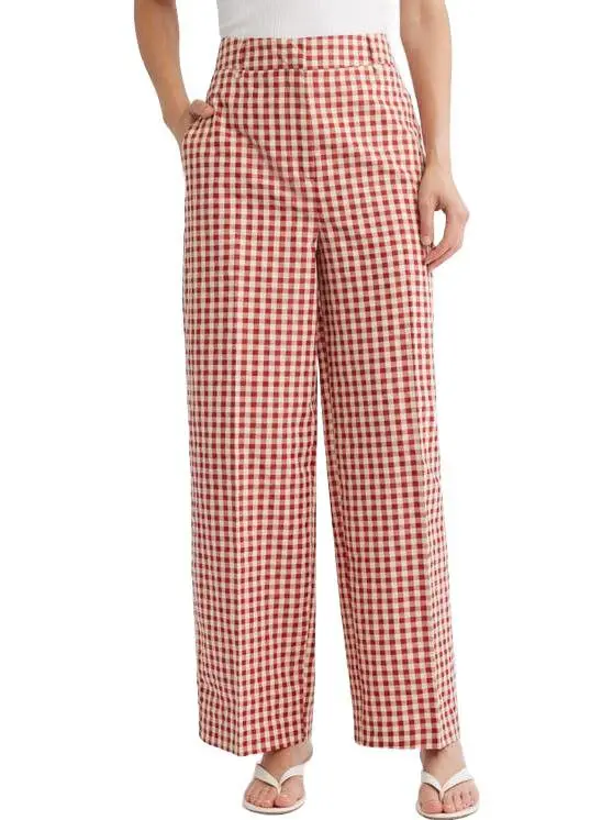 NEXT Gingham Relaxed Wide Leg Pants - Red