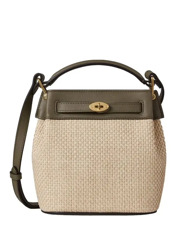 Mulberry Mini Islington Woven Raffia & Leather Bucket Bag - Linen Green/ Natural