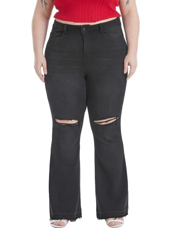 BAYEAS Lauren High Waist Ripped Flare Jeans - Black