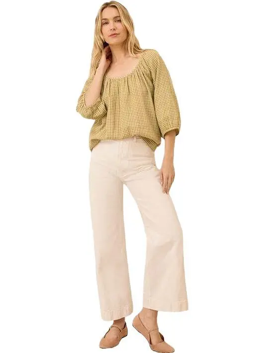 PACT Organic Cotton Coastal Double Gauze Scoop Neck Top - Gold Gingham