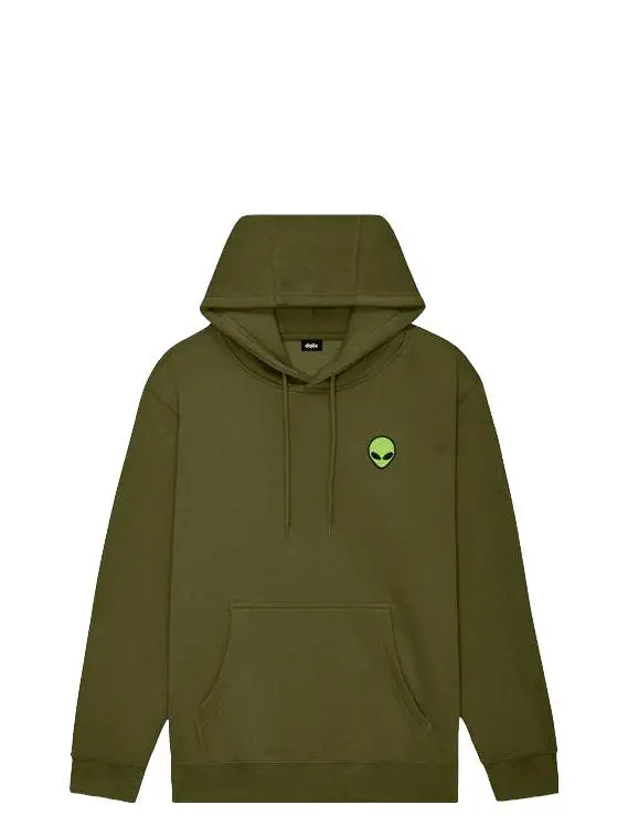 DALIX Graphic Alien Embroidered Hoodie - Olive