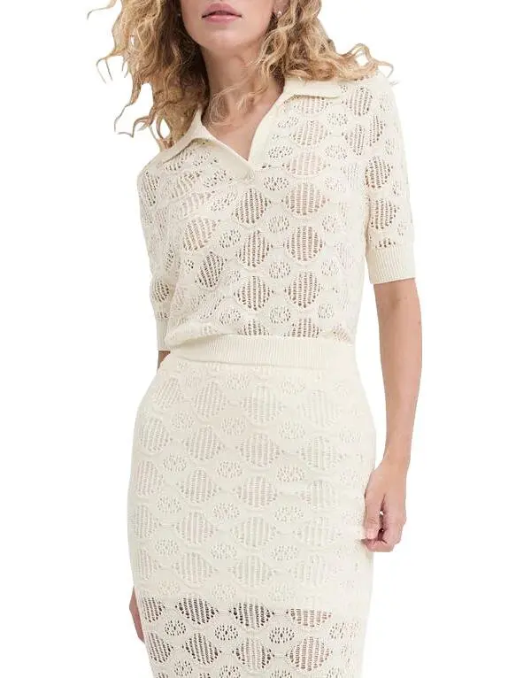 FAVORITE DAUGHTER Courtside Open Stitch Polo Sweater - Ivory