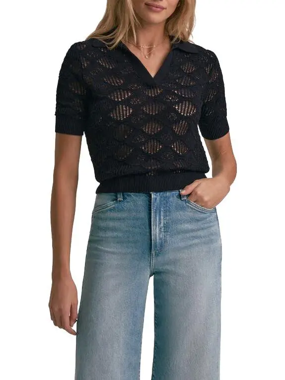 FAVORITE DAUGHTER Courtside Open Stitch Polo Sweater - Navy