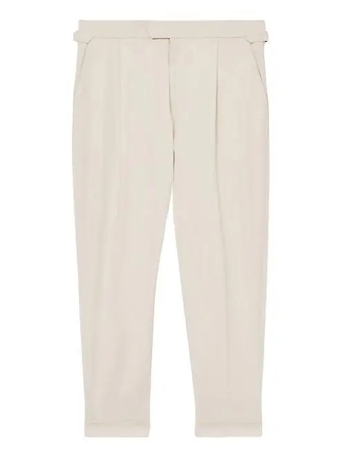 REISS Cantwell Tapered-leg Cotton-blend Trousers - Stone