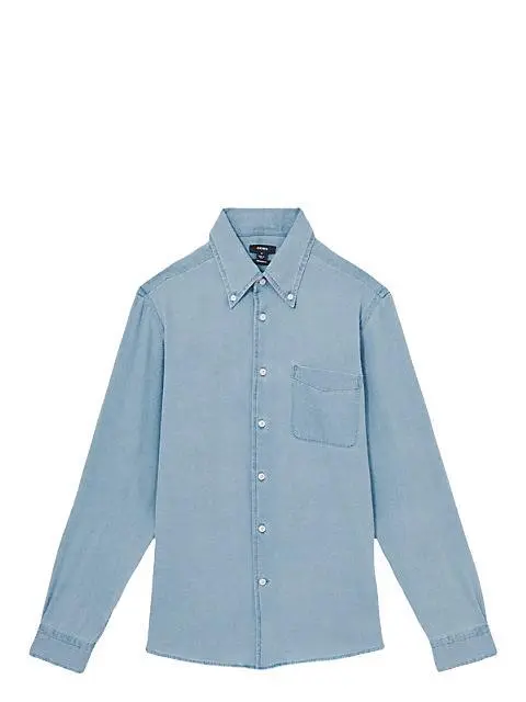 REISS Kittle Long-sleeved Chambray Shirt - Washed Blue