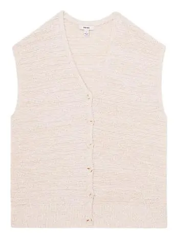 REISS Knitted Cotton And Linen Top - Ivory