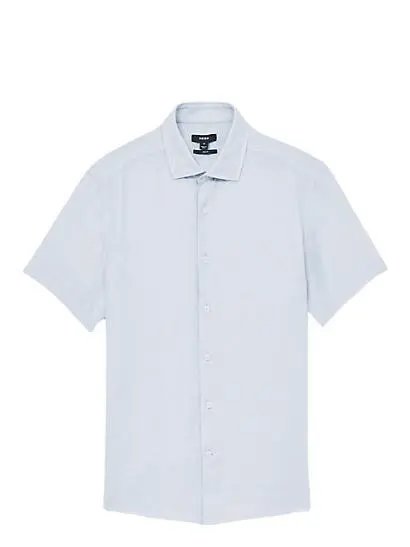 REISS Holiday Short-sleeved Linen Shirt - Pale Blue