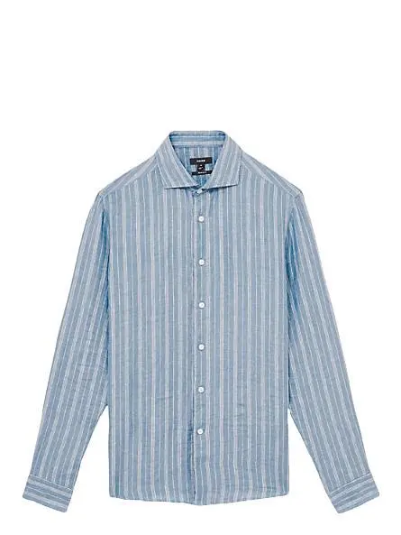 REISS Ruban Cutaway-collar Stripe Linen Shirt - Airforce Blue White Beng