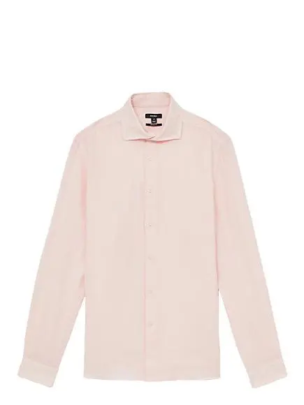 REISS Ruban Long-sleeved Linen Shirt - Prep Pink