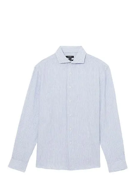 REISS Ruban Cutaway-collar Stripe Linen Shirt - Soft Blue White Fine Str
