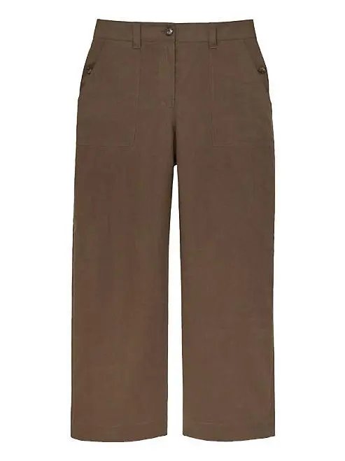 REISS Wide Leg Linen Trousers - Chocolate Brown