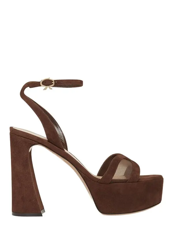 GIANVITO ROSSI Suede Mesh Platform Sandals - Brown