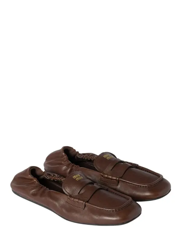 Miu Miu Ruches Nappa Leather Loafers - Briarwood