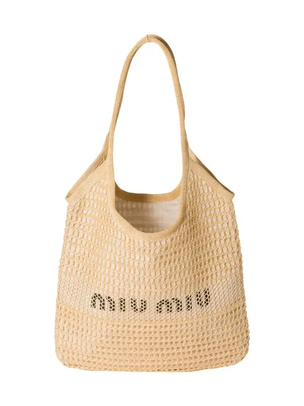 Miu Miu Raffia-effect And Linen Bag - Natural