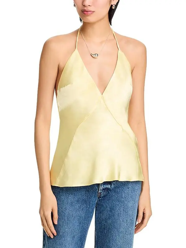 Bardot Plunge V Slim Fit Cami Halter Top - Canary Yellow